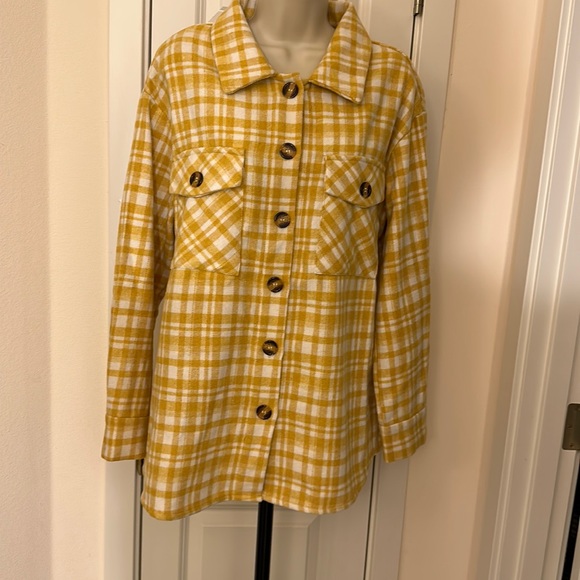 NO BRAND | Tops | New Yellow White Oversized Flannel Shirt Top Shacket ...